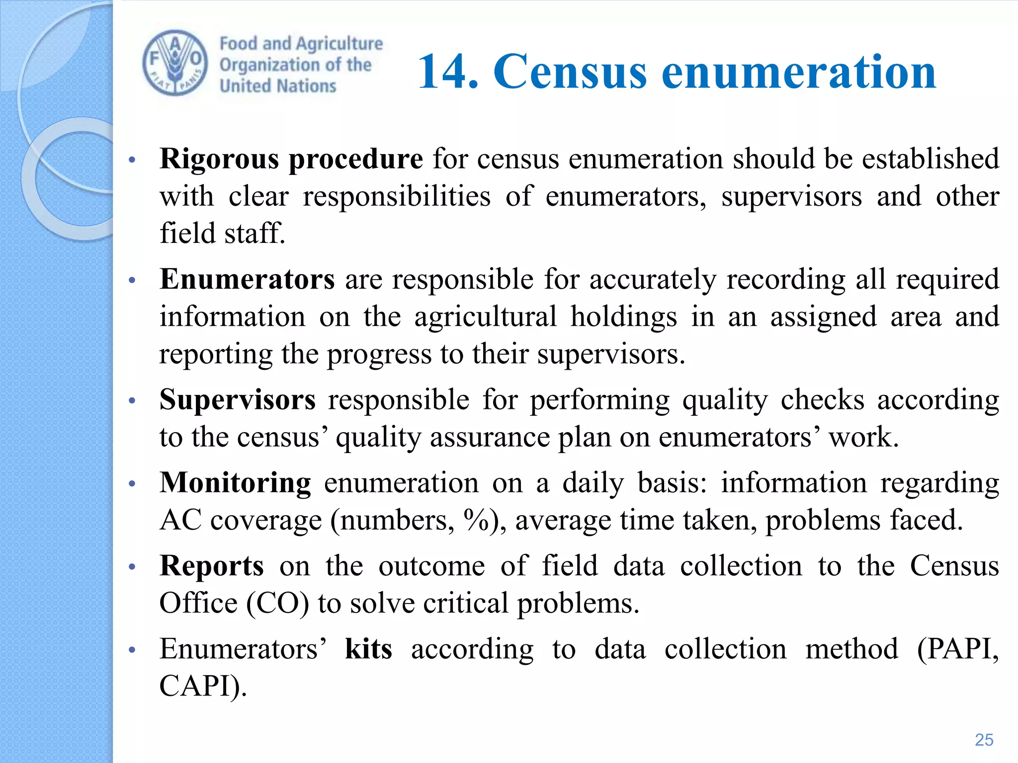 Main steps in developing and implementing the census of agriculture ...
