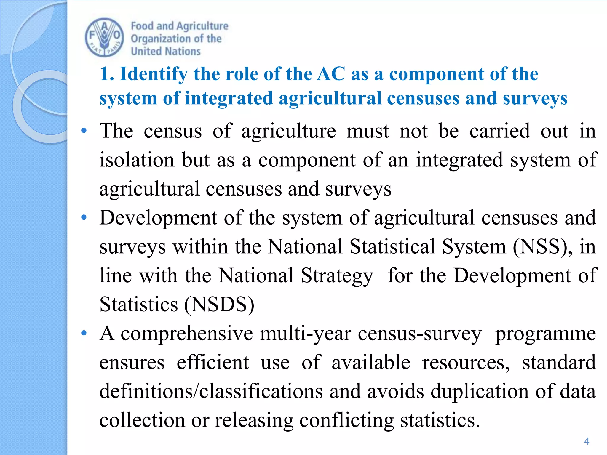 Main steps in developing and implementing the census of agriculture | PPTX