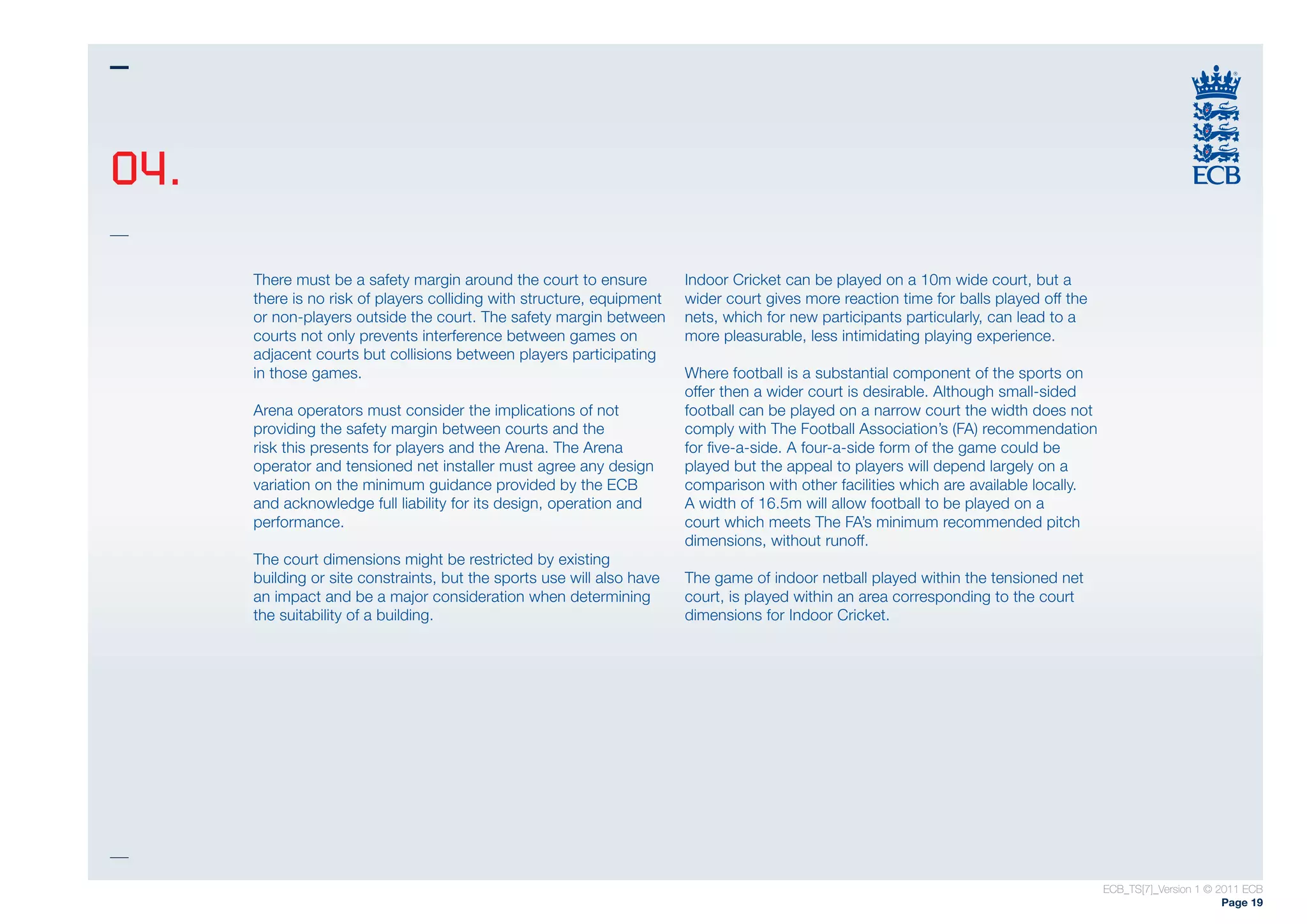 TS7 - Indoor Cricket Facilities Design Guidelines | PDF