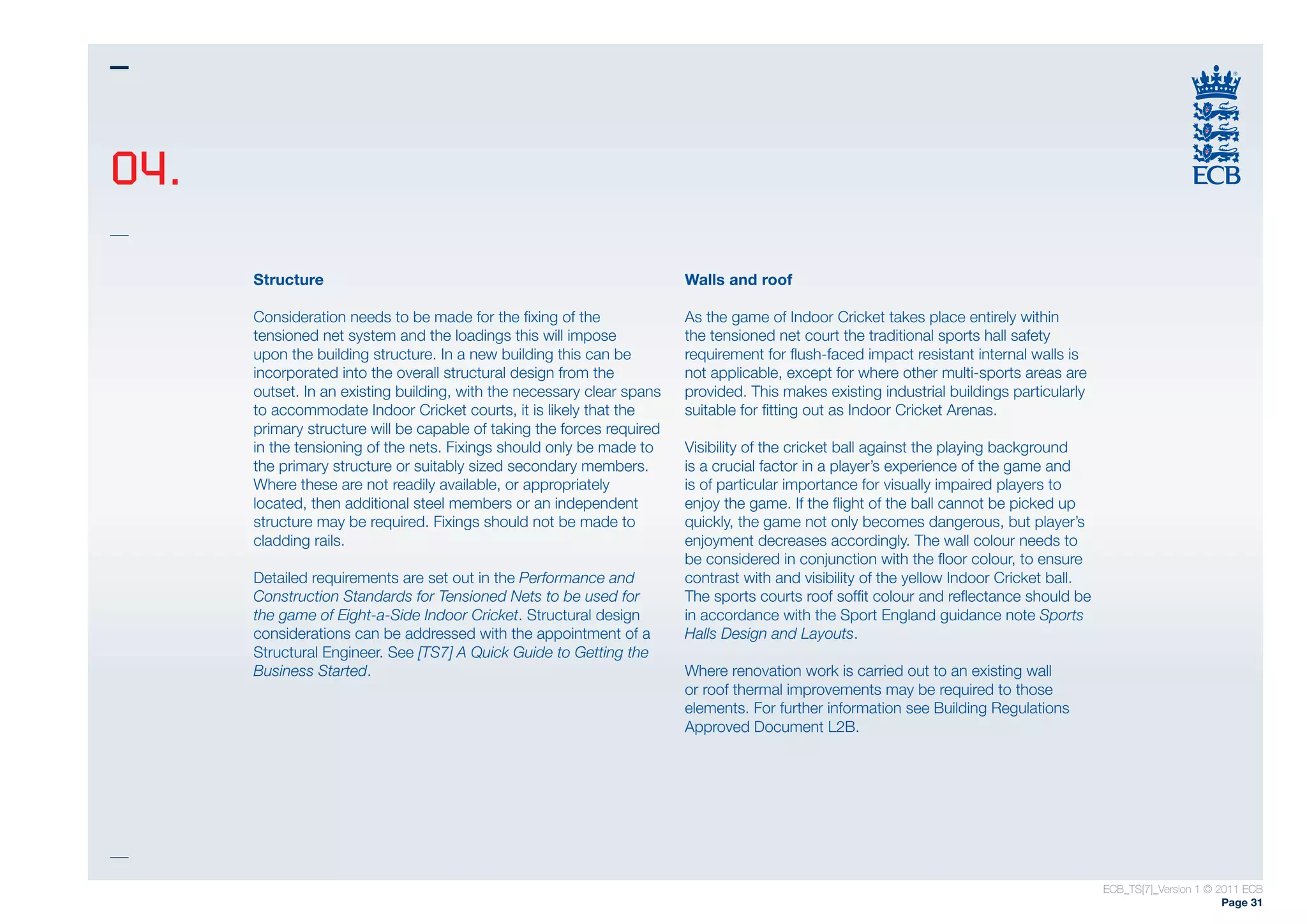 TS7 - Indoor Cricket Facilities Design Guidelines | PDF