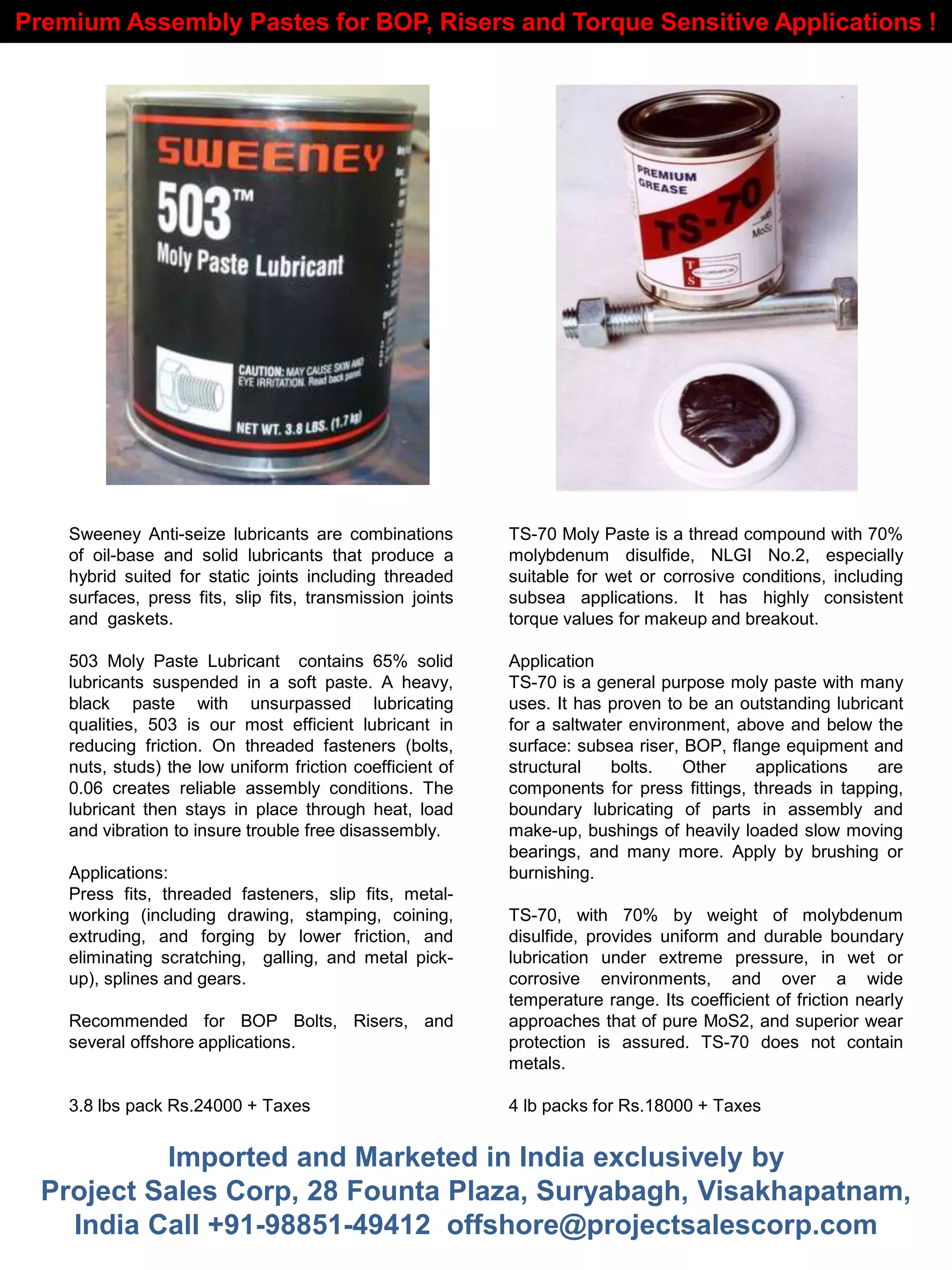 TS70 and Sweeney 503 Paste now in India, Call +91-98851-49412 | PPTX