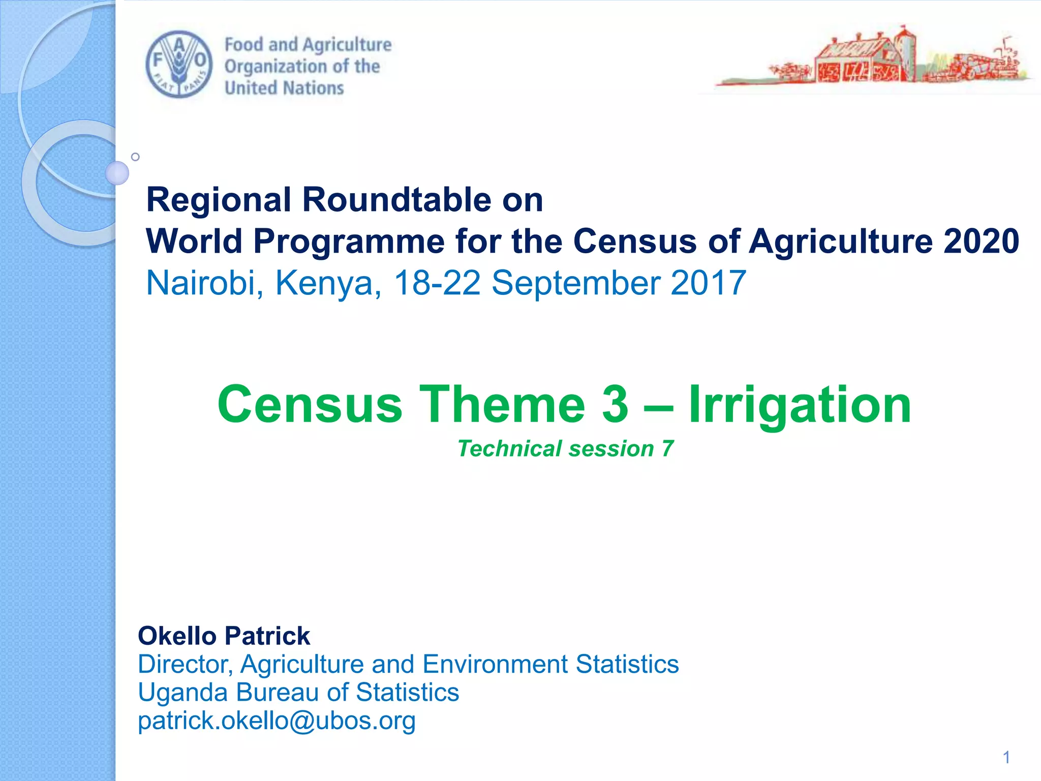 Census Theme 3 – Irrigation | PPTX | Agriculture | Industries