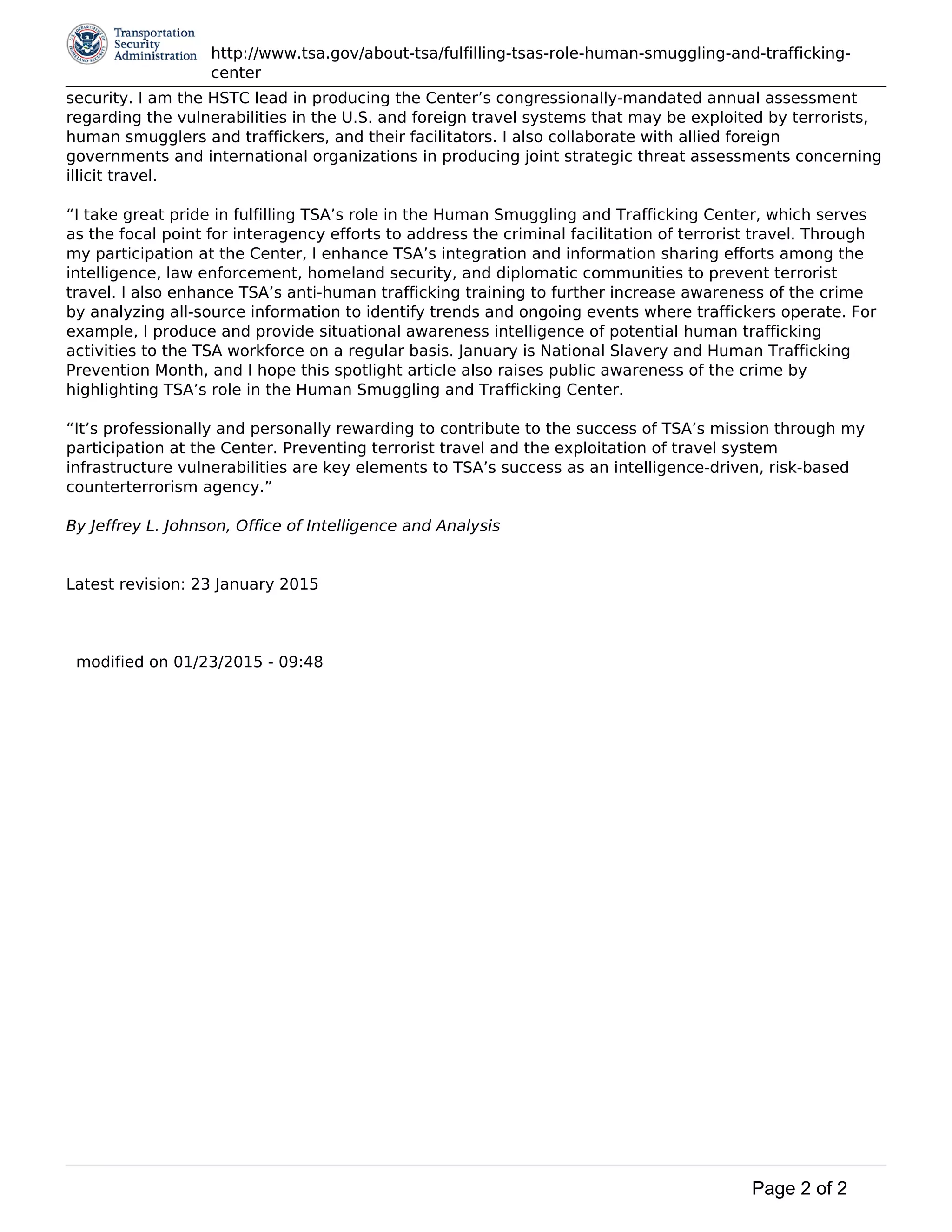 Vernon Weibel - Fulfilling TSA's Role in the Human Smuggling and ...