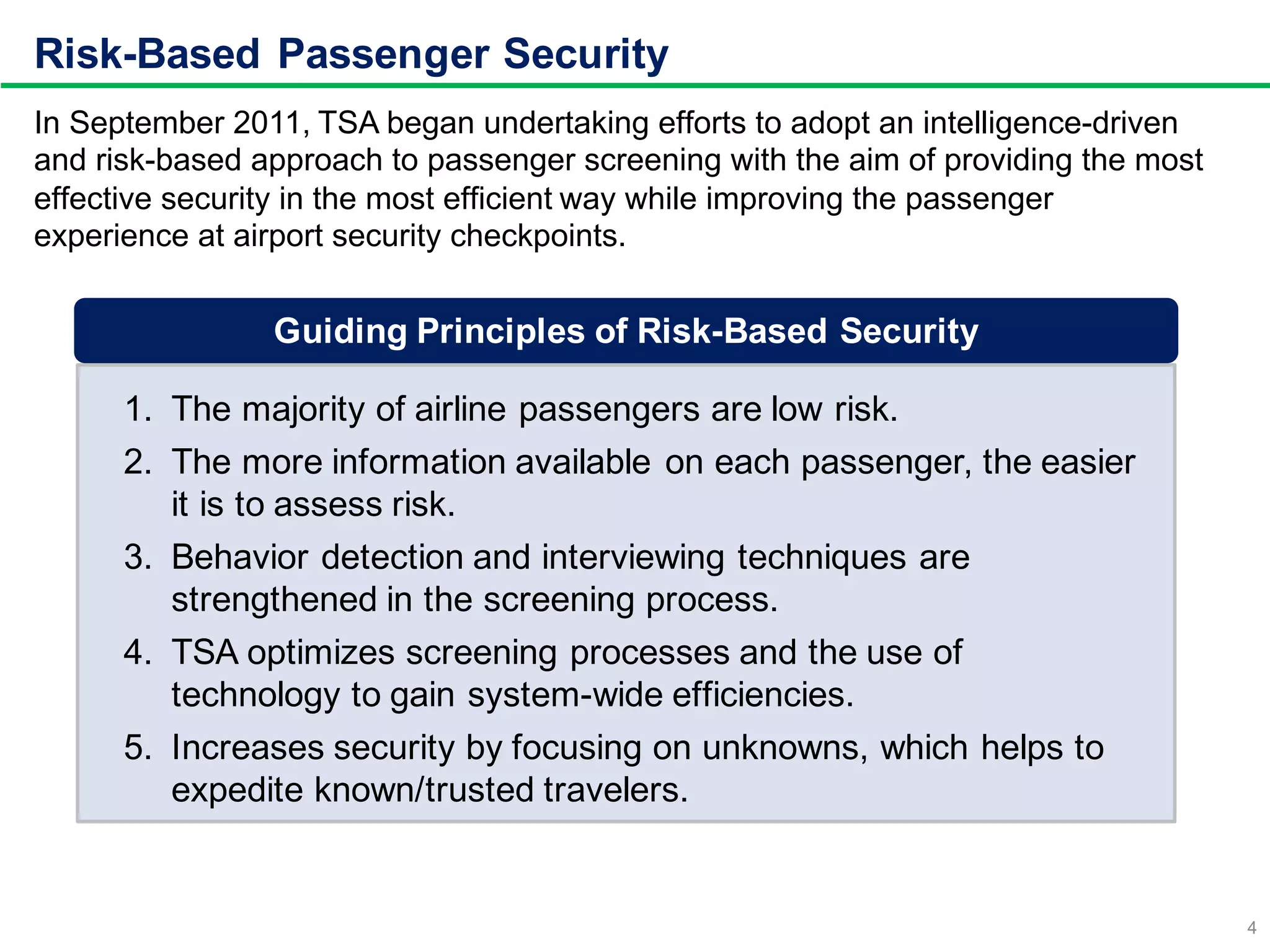 Transportation Security Administration "Risk-Based Security Overview" | PDF