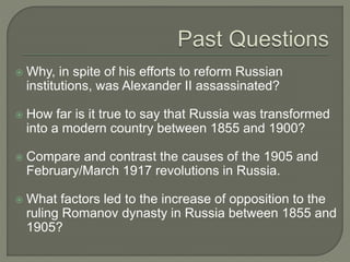Revision Russian Tsars Alexander II and III, Nicholas II | PPTX