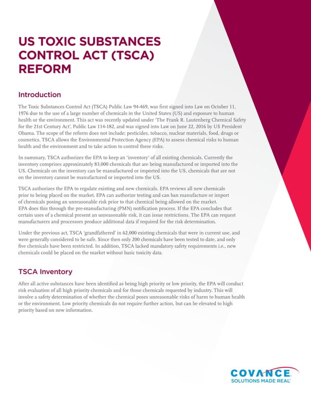 US Toxic Substances Control Act (TSCA) Reform | PDF