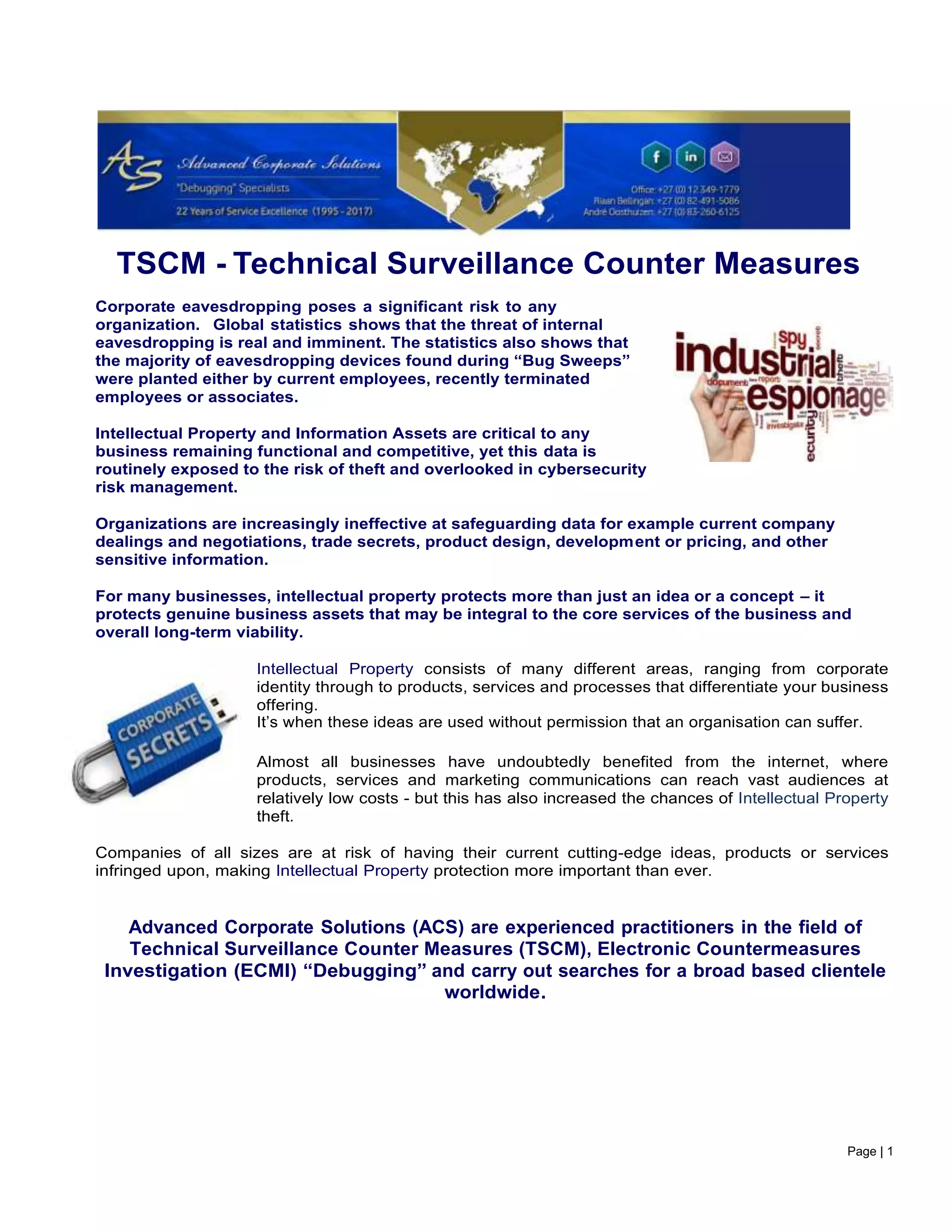 TSCM - Technical Surveillance Counter Measures July 2017 | PDF