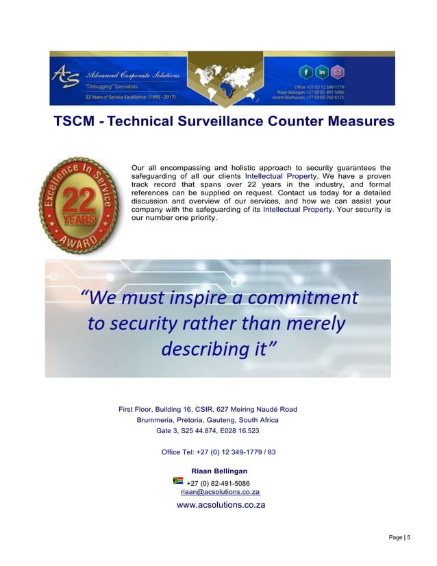 TSCM - Technical Surveillance Counter Measures July 2017 | PDF ...