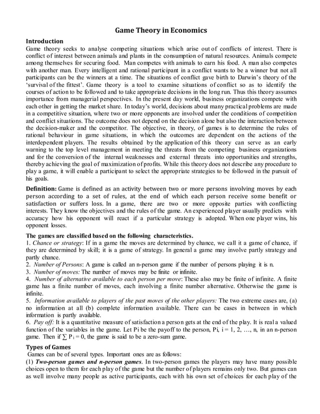 Game Theory Economics Docx Board Games And Puzzles Games And Puzzles