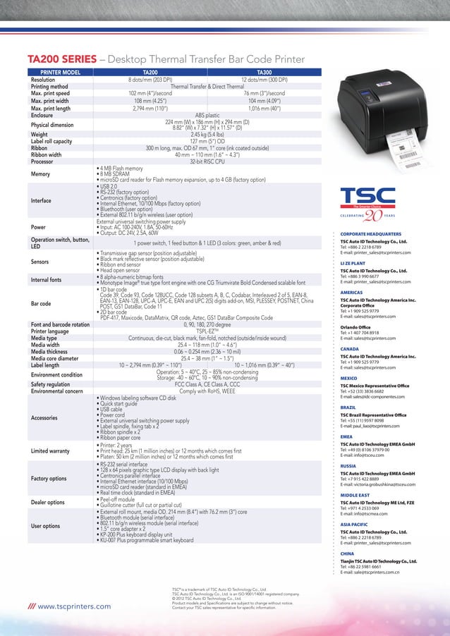 Tsc ta200 | PDF | Computer Peripherals | Computing