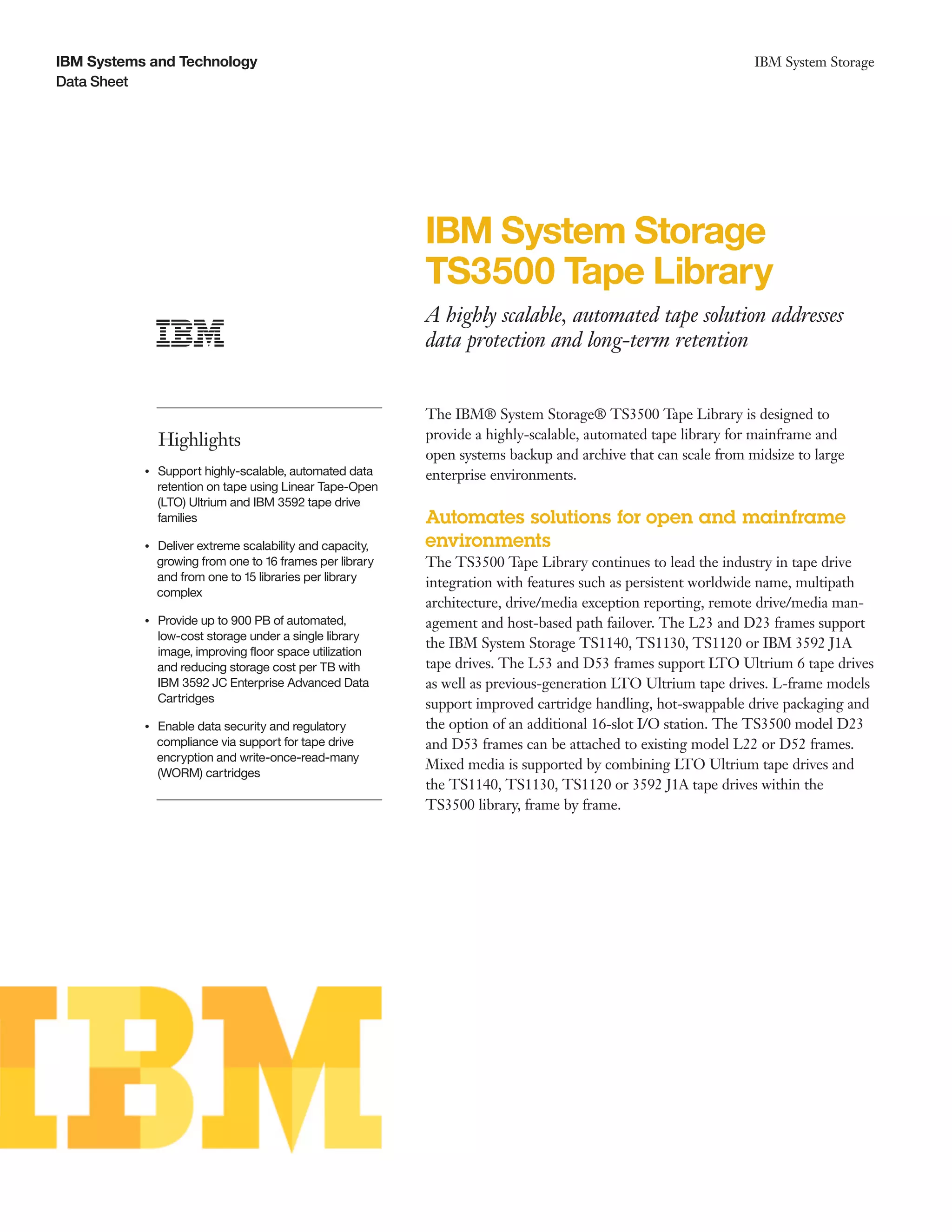 IBM System Storage TS3500 Tape Library | PDF