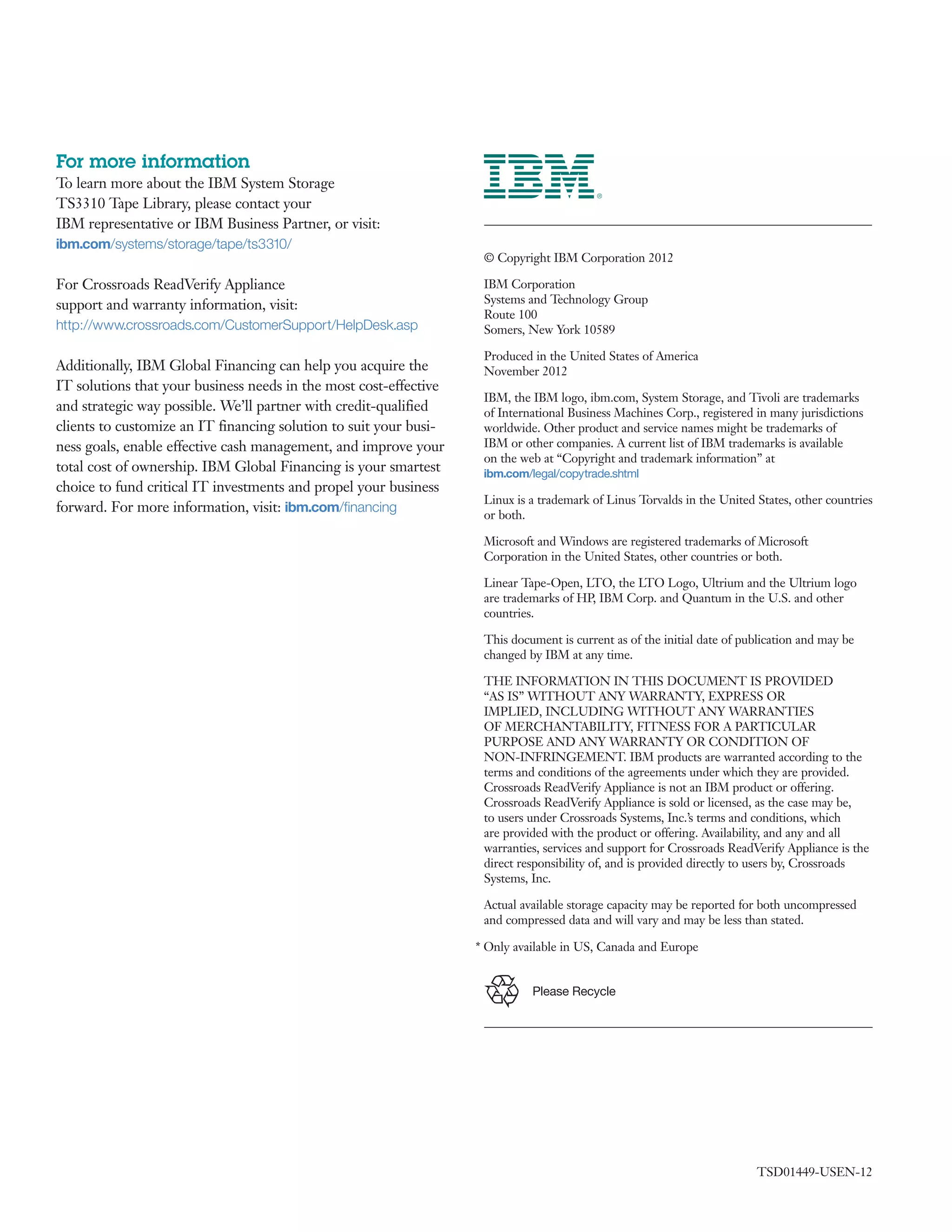IBM System Storage TS3310 Tape Library | PDF
