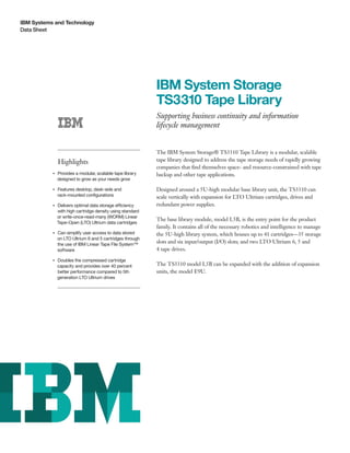 IBM System Storage TS3310 Tape Library | PDF