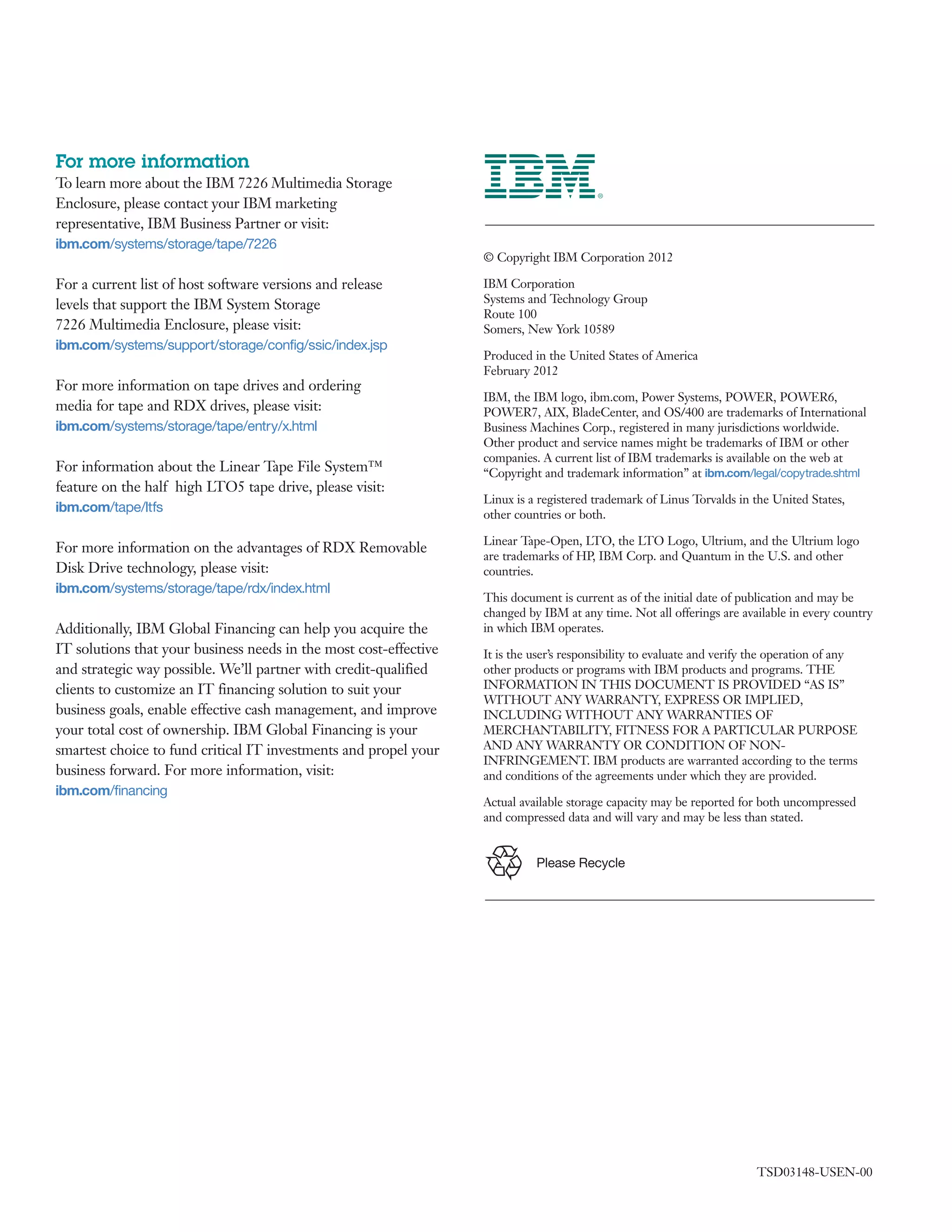 IBM 7226 Multimedia Storage Enclosure | PDF | Computer Peripherals ...