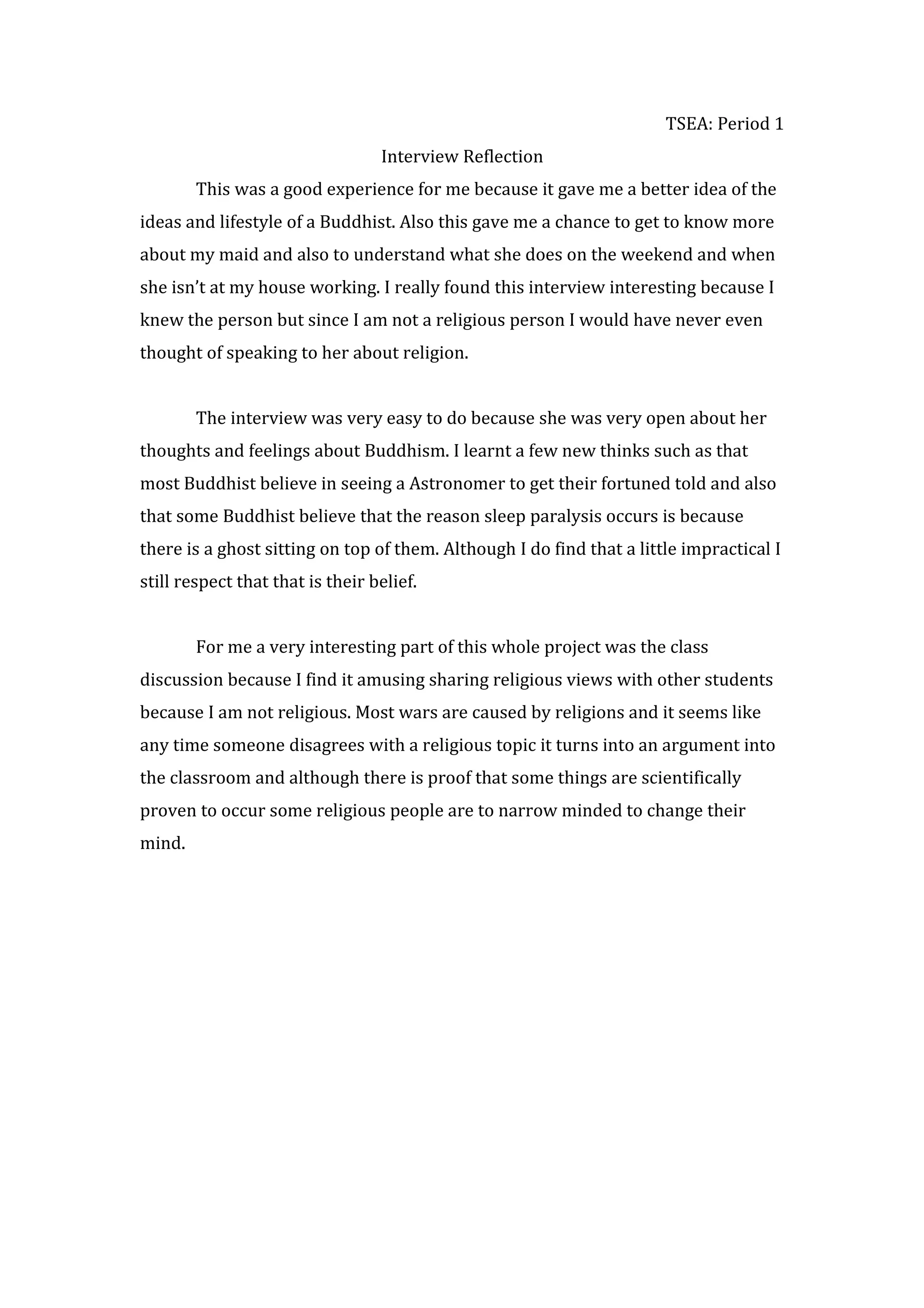 Tsea Interview and Reflection | DOC