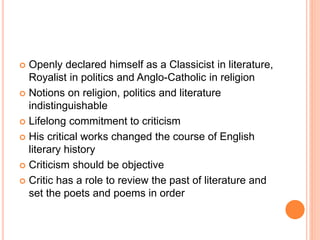 T S ELIOT AS A CRITIC | PPTX