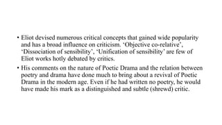 T.S Eliot as a critic & his objective correlative | PPTX | Poetry ...