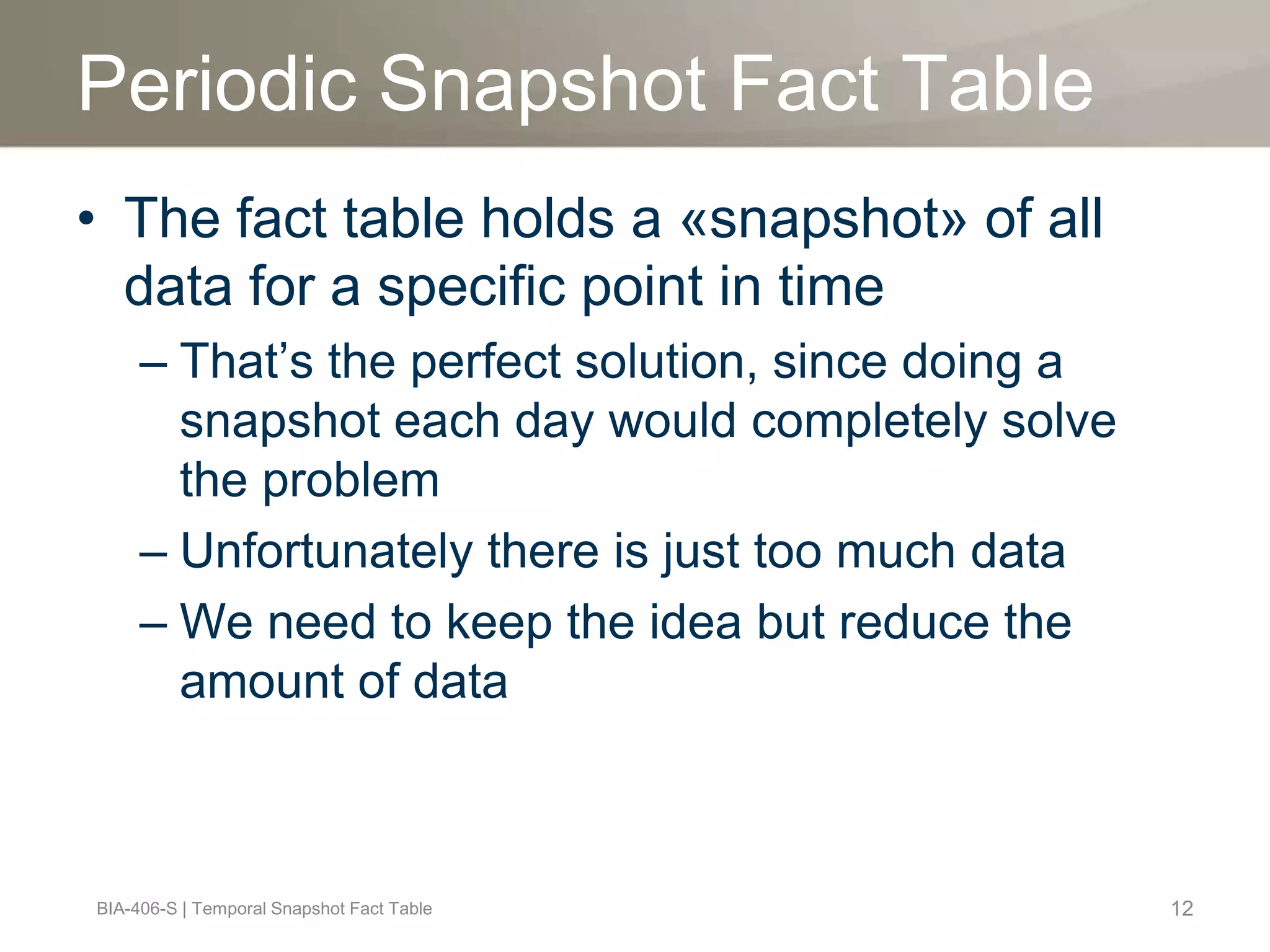 Temporal Snapshot Fact Tables | PPTX