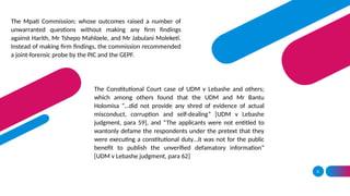 Mr Tshepo Mahloele, and Mr Jabulani Moleketi. Instead of making firm ...