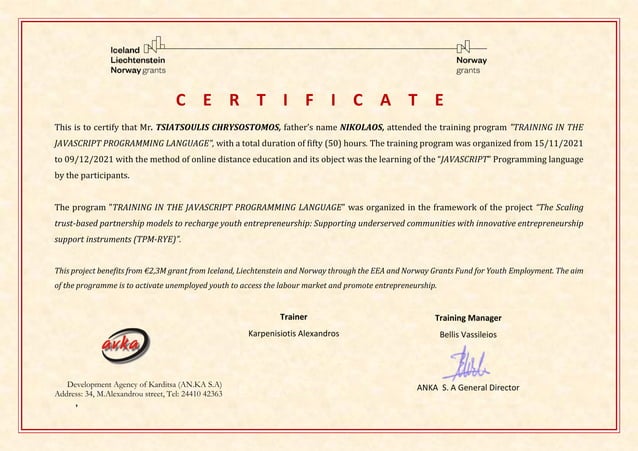 TSIATSOULIS JAVASCRIPT CERTIFICATE | PPT
