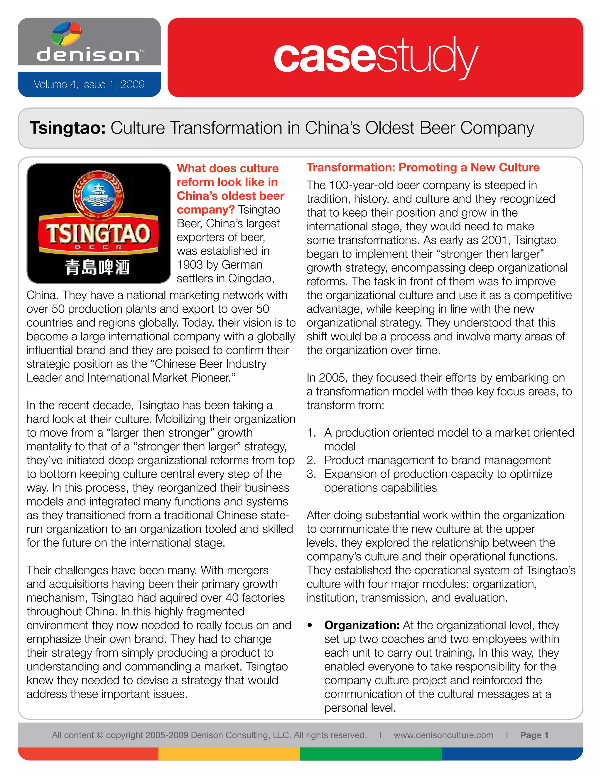 Tsingtao: Culture Transformation in China’s Oldest Beer Company | PDF