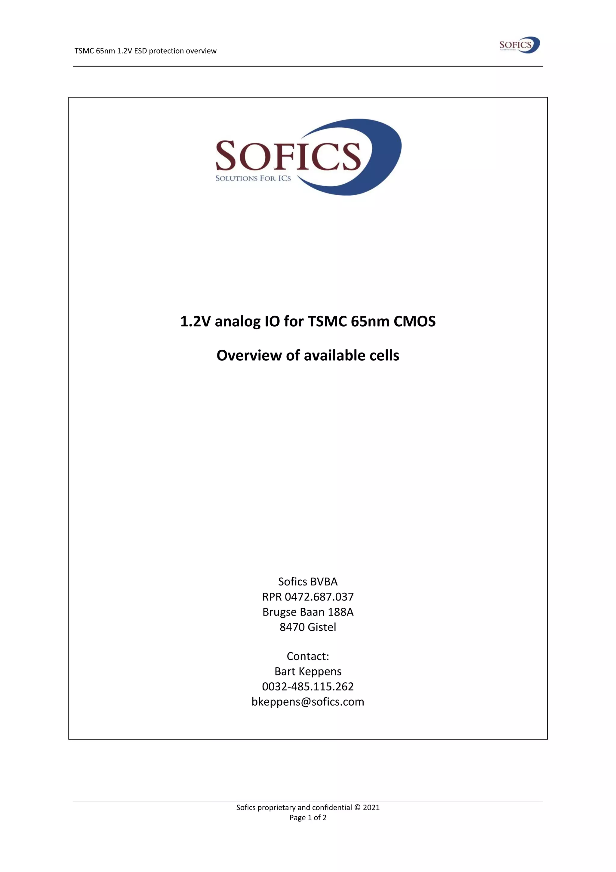 1.2V Analog I/O library for TSMC 65nm technology | PDF