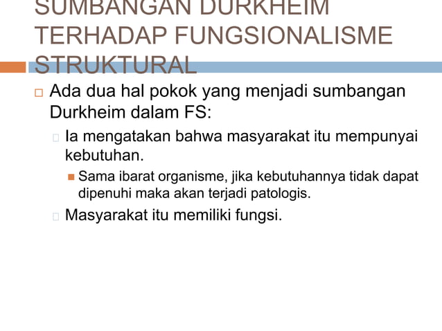 TEORI SOSIOLOGI: FUNGSIONALISME STRUKTURAL DURKHEIM | PPTX