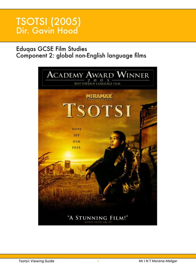 Tsotsi Scheme of Work / Viewing Guide / e-book / Revision Booklet | PDF