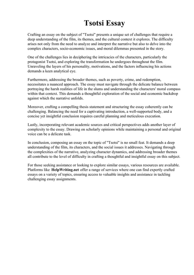 Tsotsi Essay | PDF | Business Accounting & Finance | Business