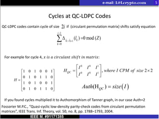 Tsp 2018 presentation Simulated Annealing Method for Construction of High-Girth QC-LDPC Codes by ...
