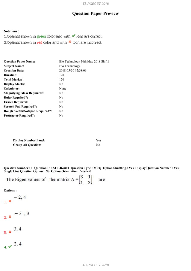 TS Pgecet Bio Technology 2018 Question Paper | PDF