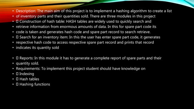 Ts project Hash based inventory system | PPTX