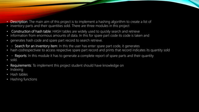 Ts project Hash based inventory system | PPTX