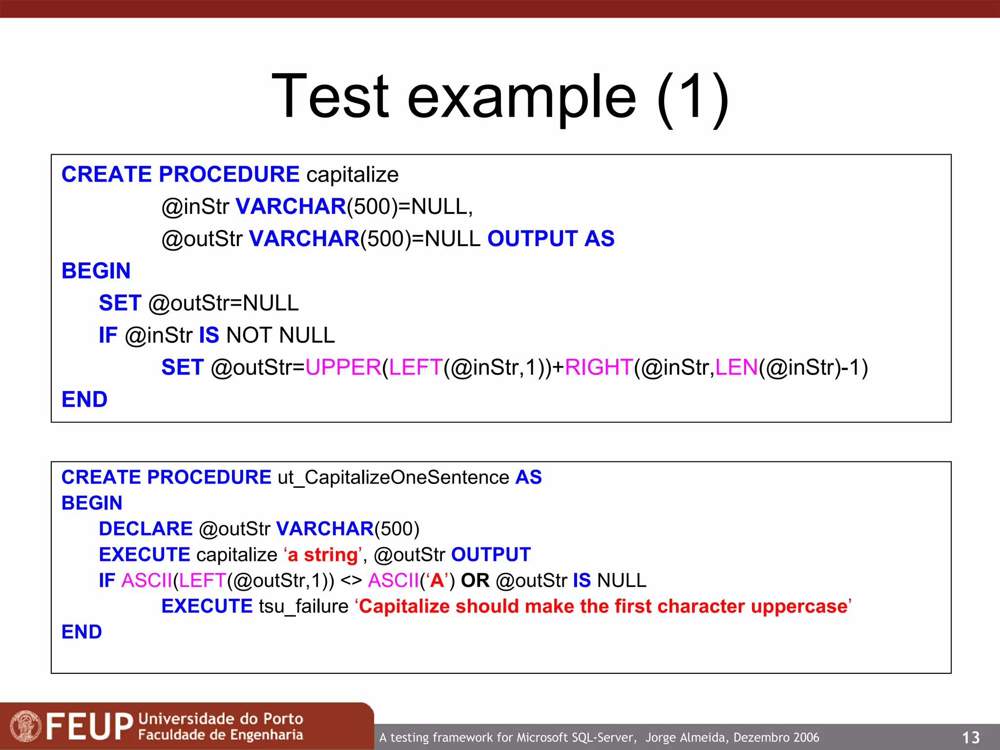 A Testing Framework For Microsoft Sql Server Ppt