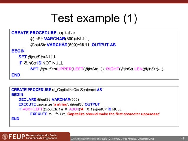 A testing framework for Microsoft SQL-Server | PPT
