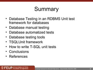 A testing framework for Microsoft SQL-Server | PPT