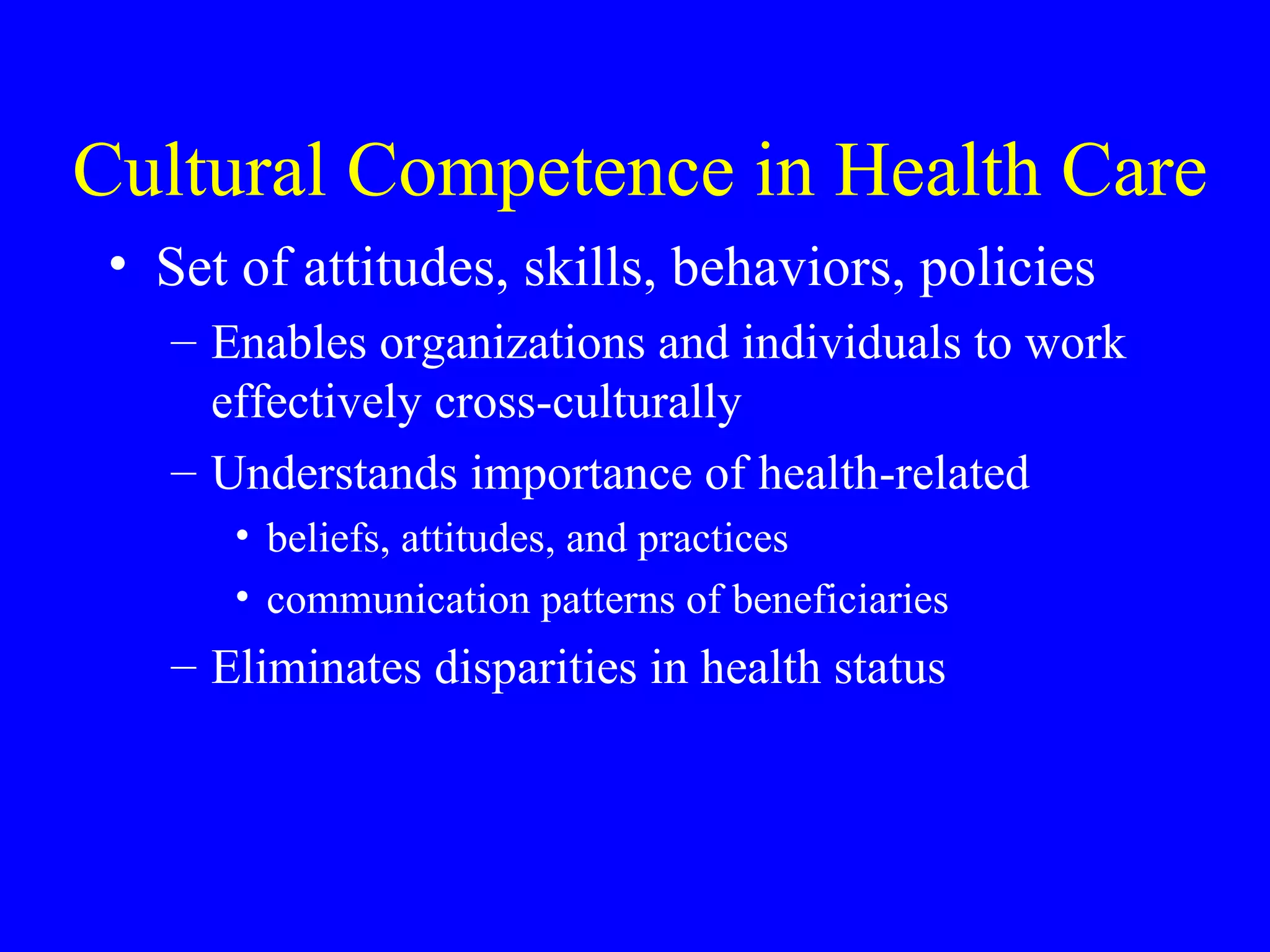 Cultural Competence in Healthcare (Rue, 2002) | PPT