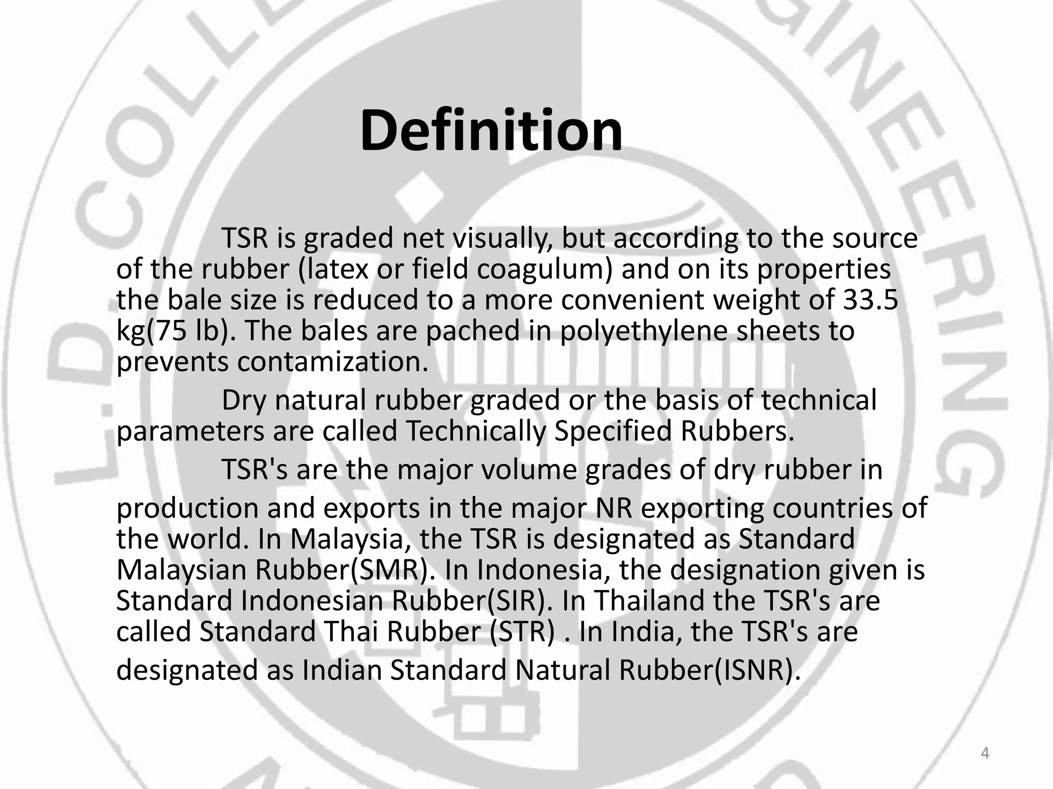 Technically specified rubbers(TSRs) | PPTX
