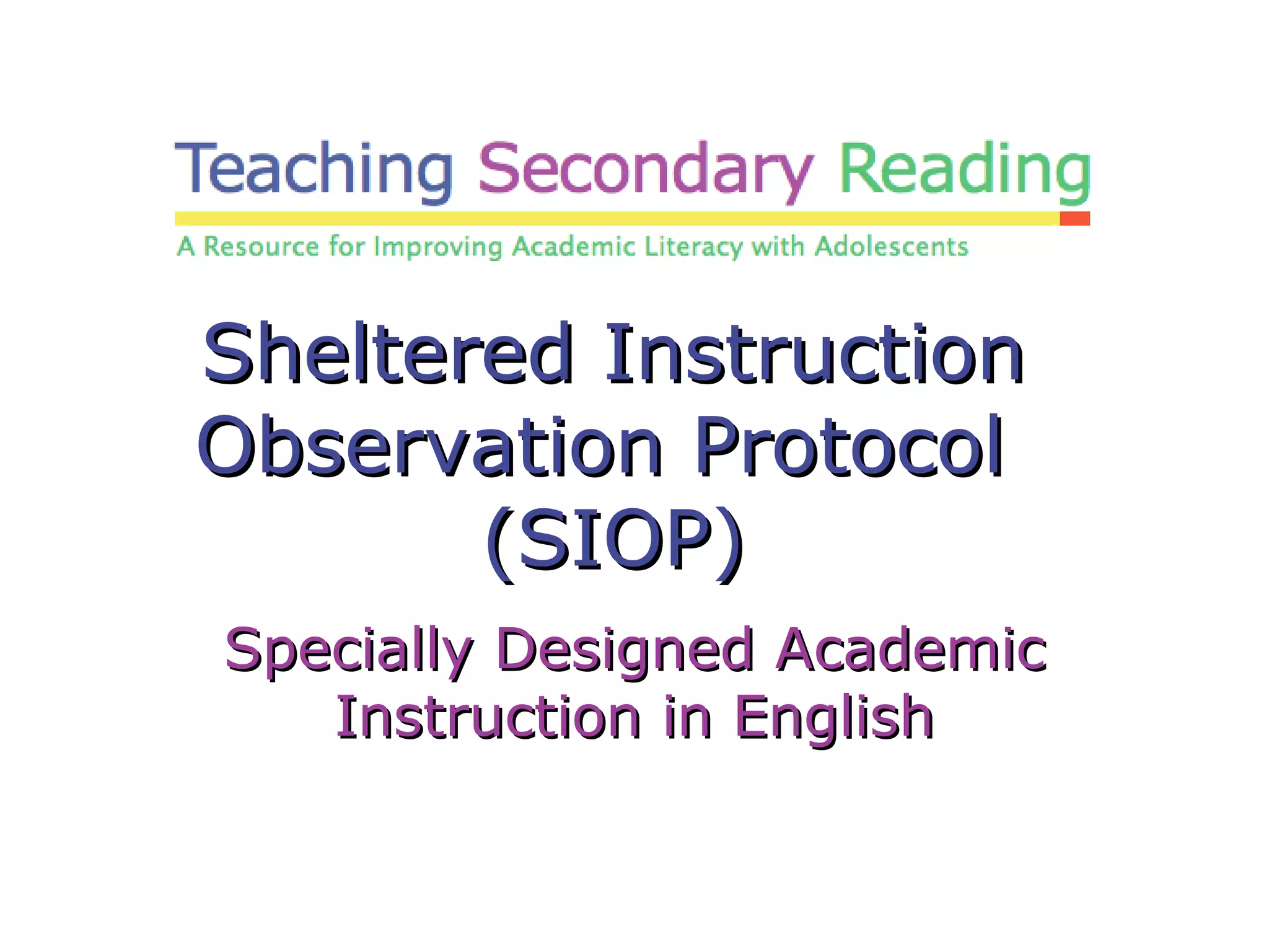 TSR Sheltered Instruction Observation Protocol | PPT
