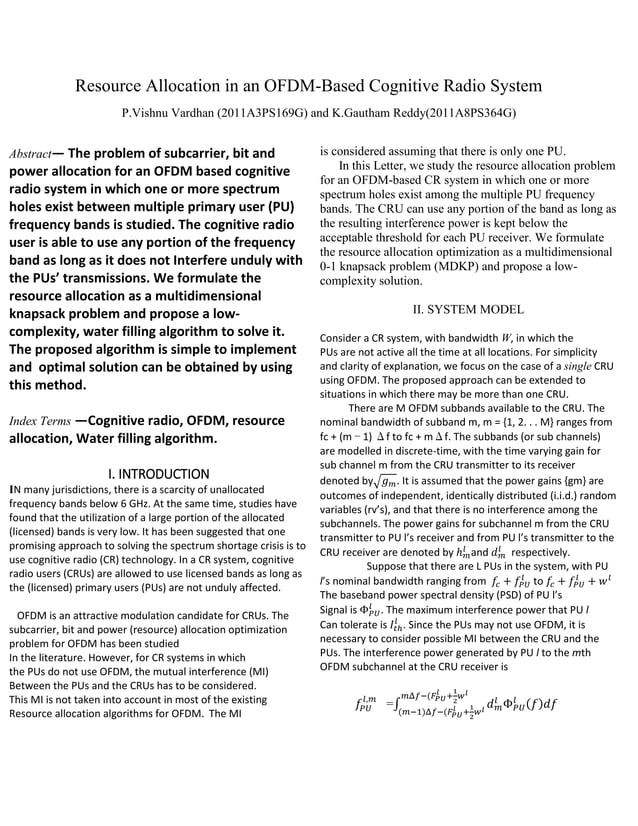 Resource allocation in OFDM based cognitive radio system | PDF | Internet of Things | Internet
