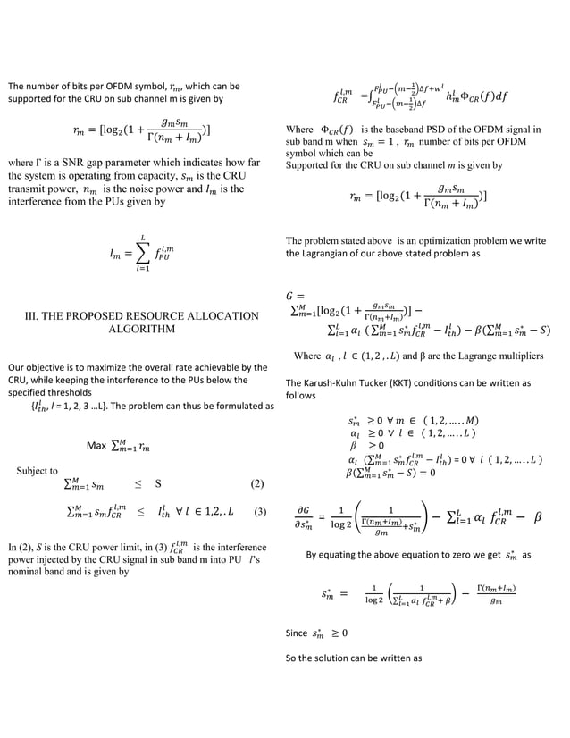 Resource Allocation in an OFDM-Based Cognitive Radio System | PDF