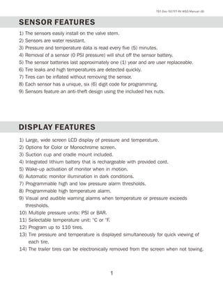 Wireless Tire Pressure and Temperature Monitoring System Intruction Manual | PDF | Free Download
