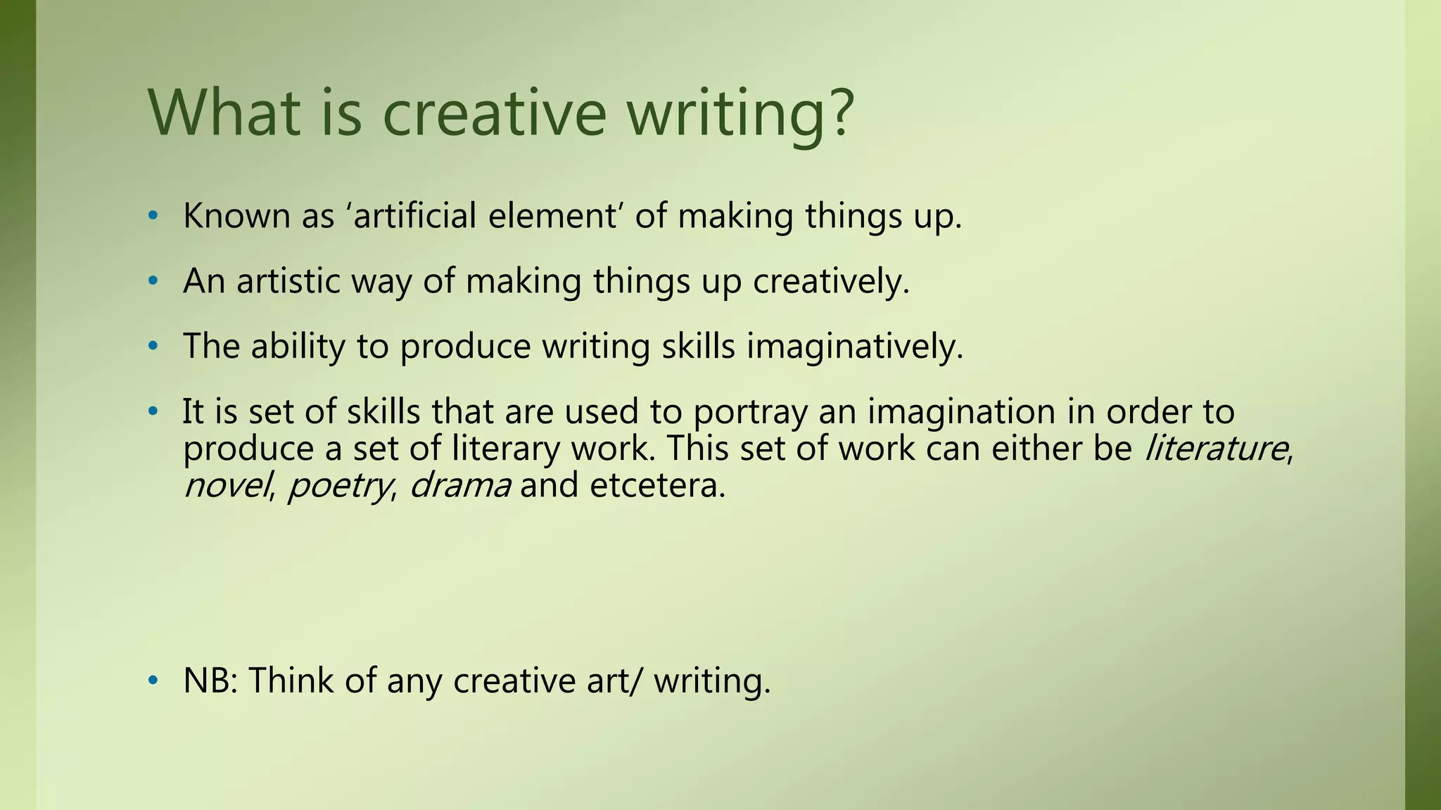 Basic introduction to creative writing. | PPT