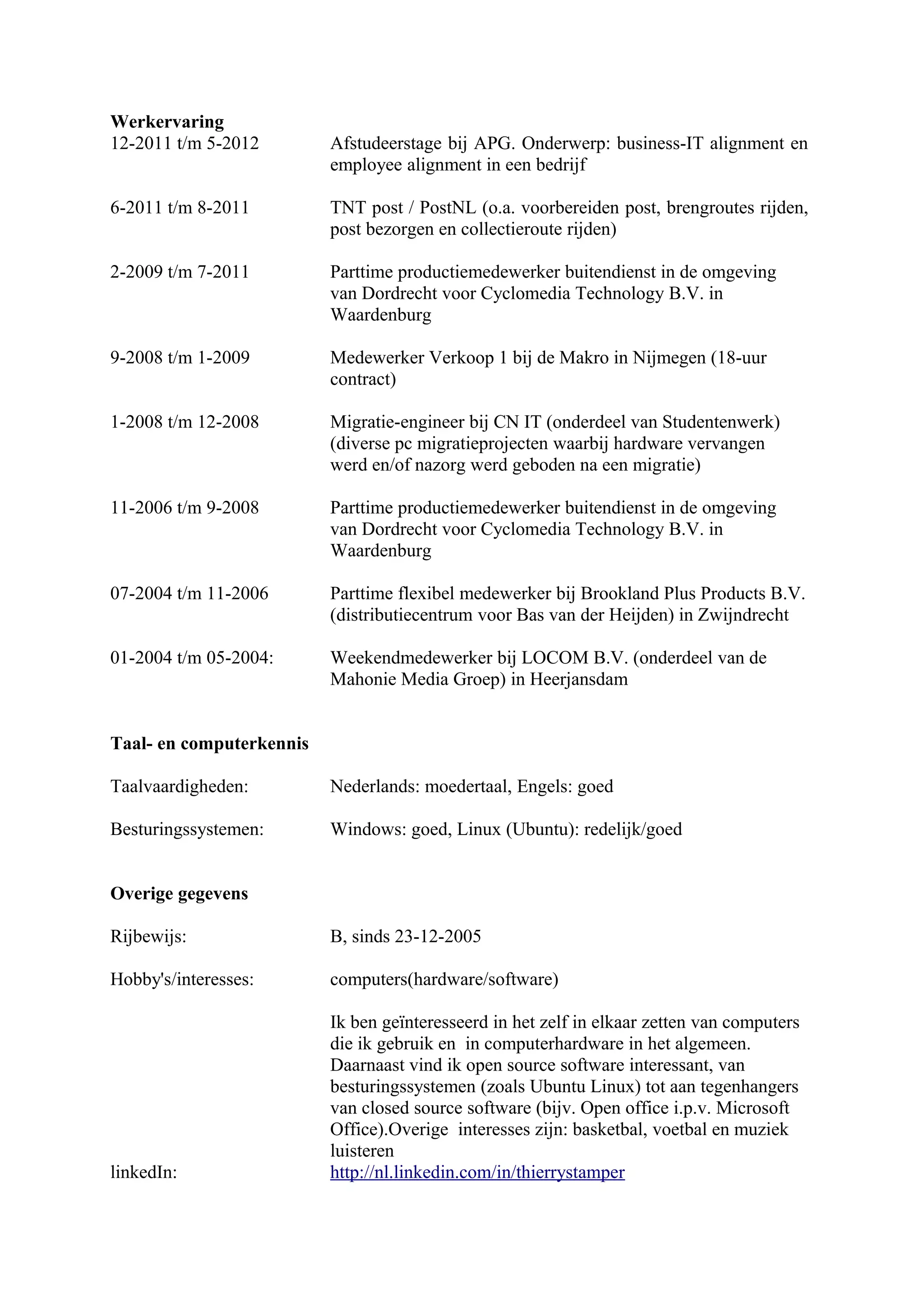 T Stamper Curriculum Vitae 03082012 | PDF | Computing | Technology ...