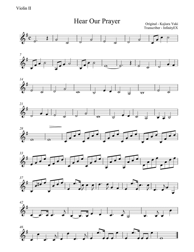 Sheet Music: Tsubasa Chronicle - Hear our prayer (violin 2) | PDF