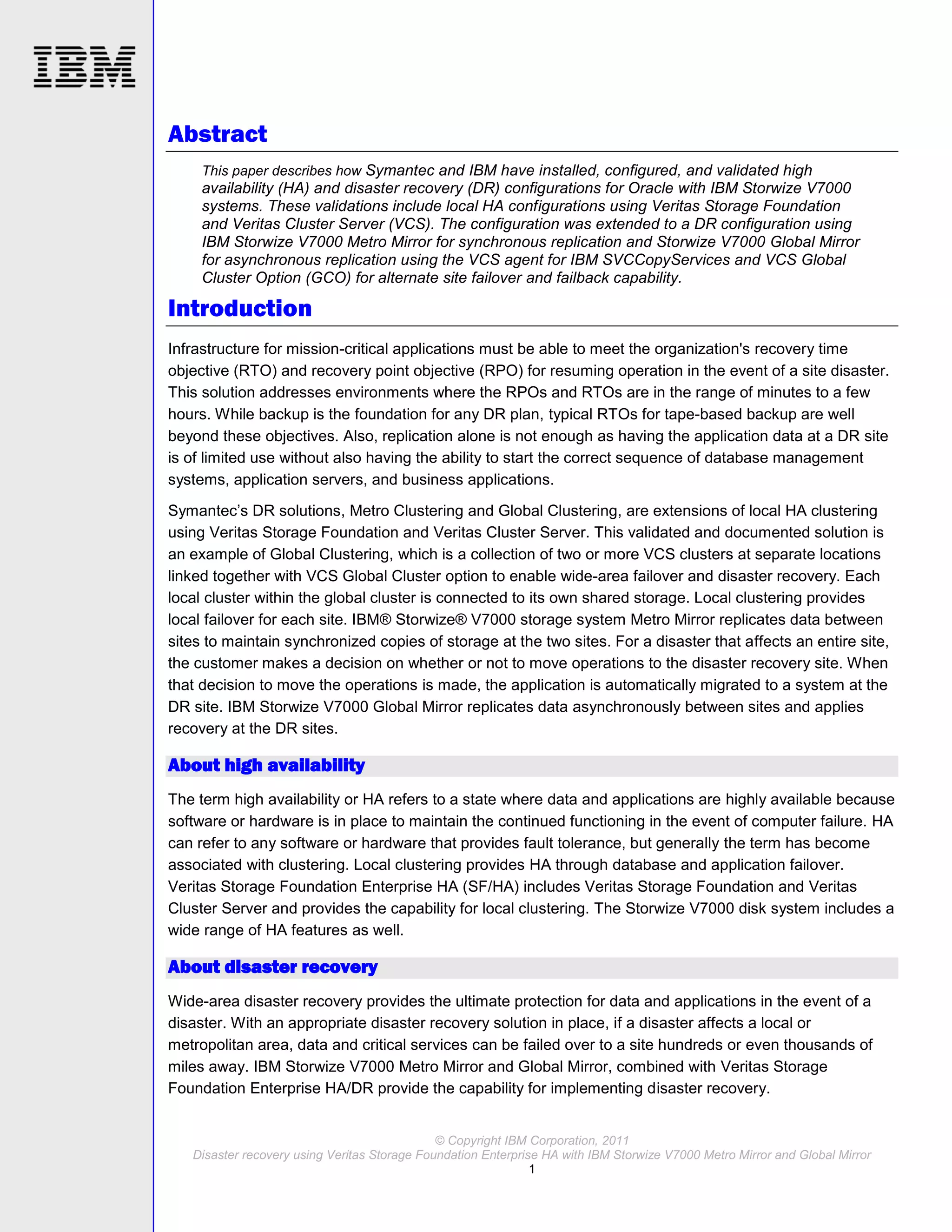 TsDisaster recovery using Veritas Storage Foundation Enterprise HA with ...