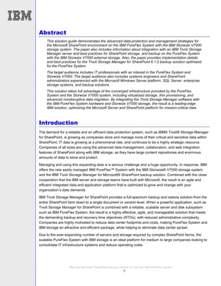 IBM Tivoli Storage Manager for Microsoft SharePoint 6.1.5 on the new IBM PureFlex System ...