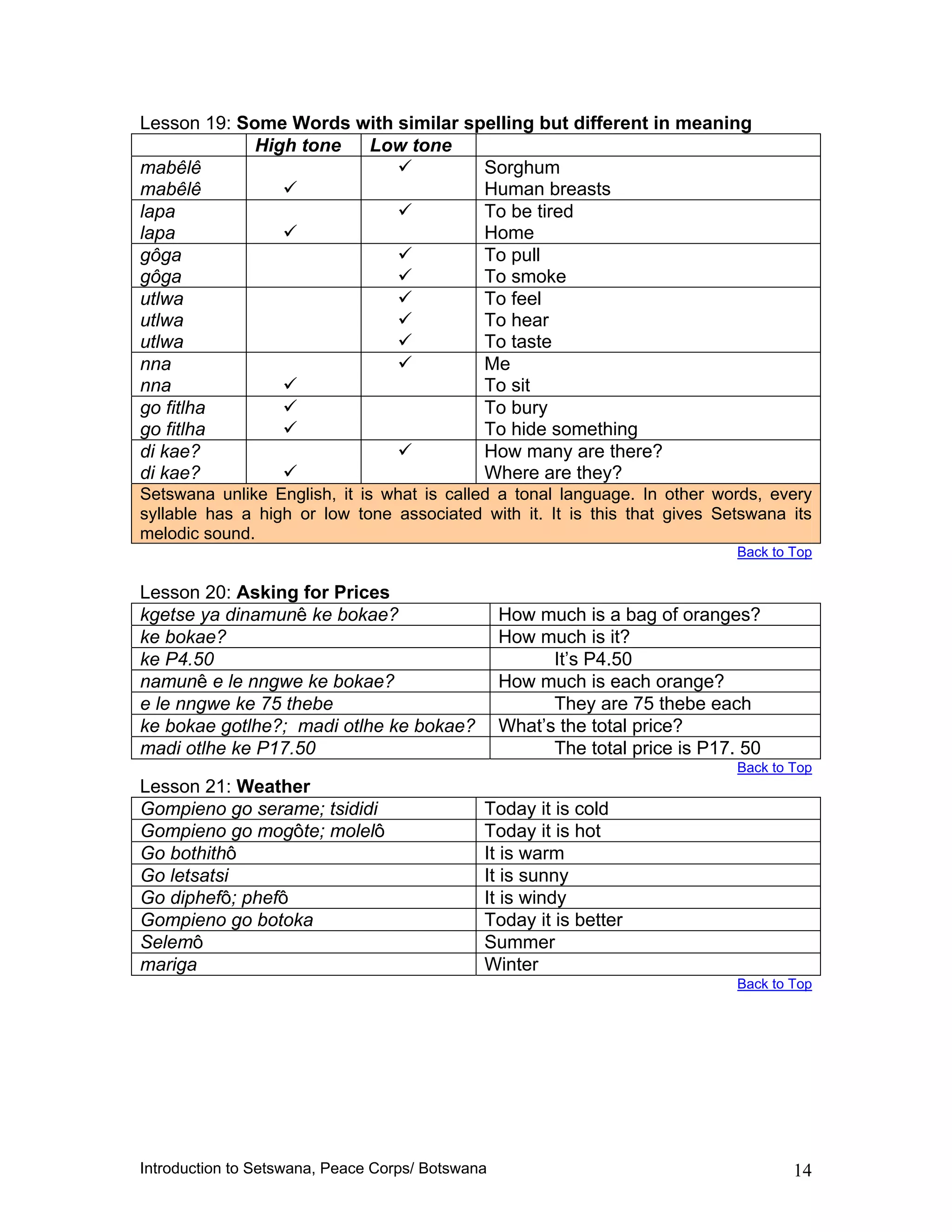 Basic Tswana Language Course | PDF