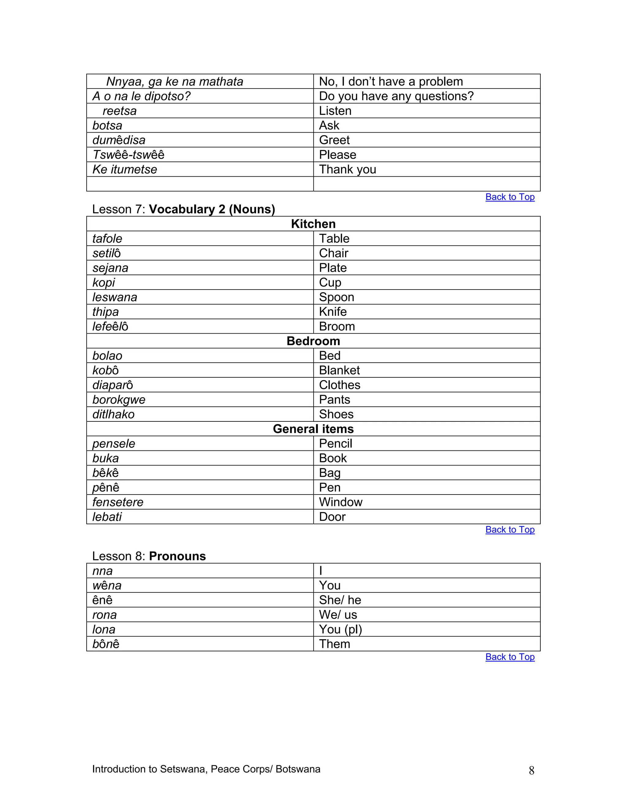 Basic Tswana Language Course | PDF