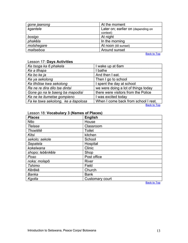 Basic Tswana Language Course | PDF